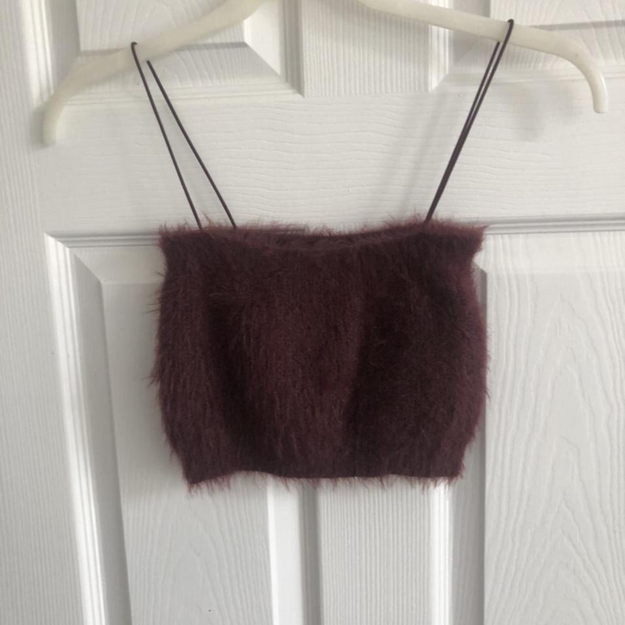 Zara fluffy tube top with straps in Burgundy... - Depop