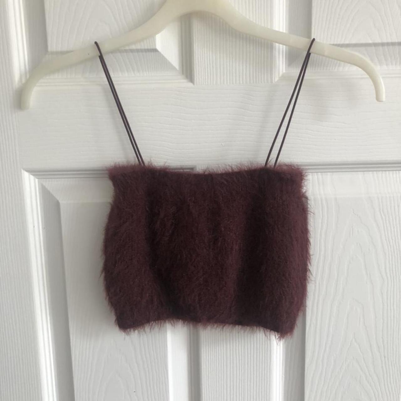 Zara fluffy tube top with straps in Burgundy... - Depop