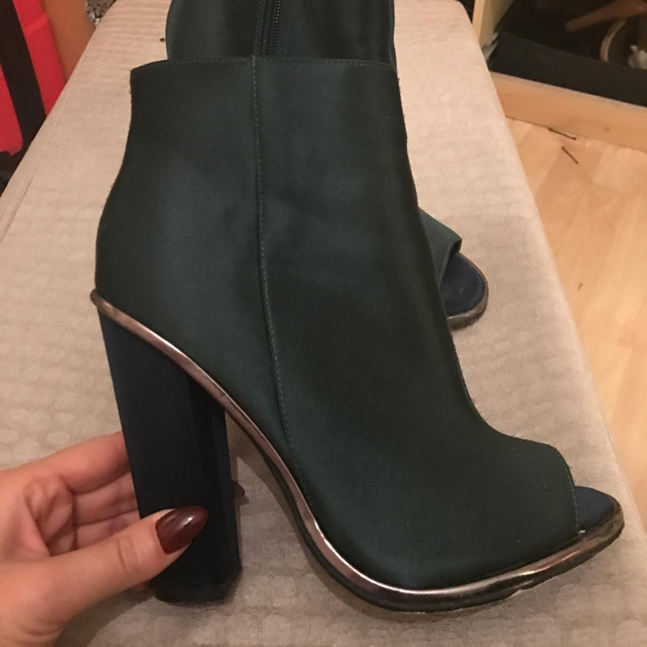 Topshop Emerald Green Peep Toe boots with Navy heel!... - Depop