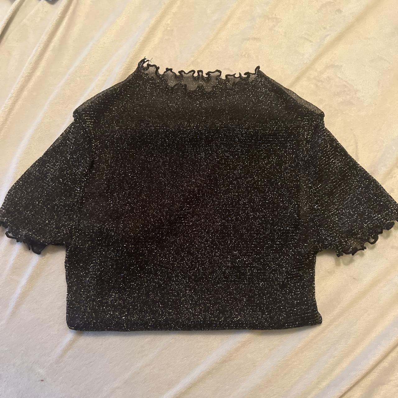 🪩black mesh sparkly top ⚠️not cropped folded for... - Depop
