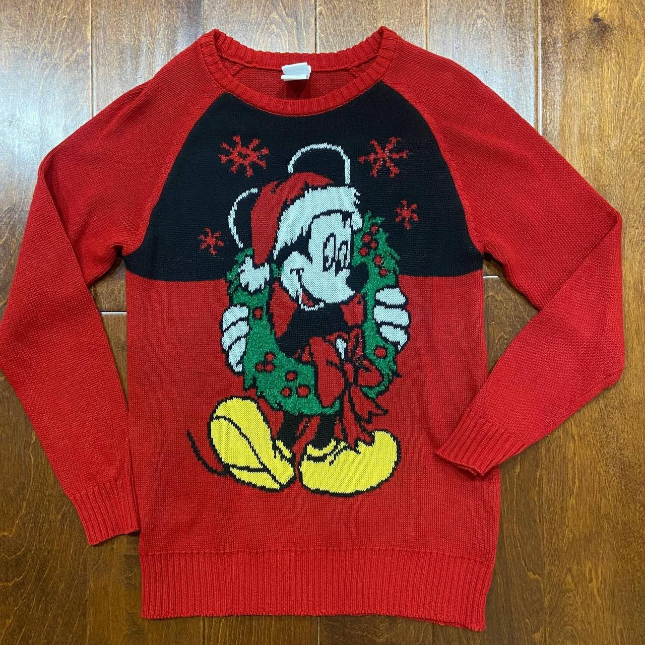 Disney Mickey Mouse Christmas Sweater Red Black... - Depop