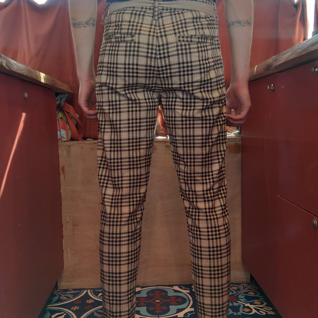 Tapered Slim Fit Check Pants. Grey base, black... - Depop