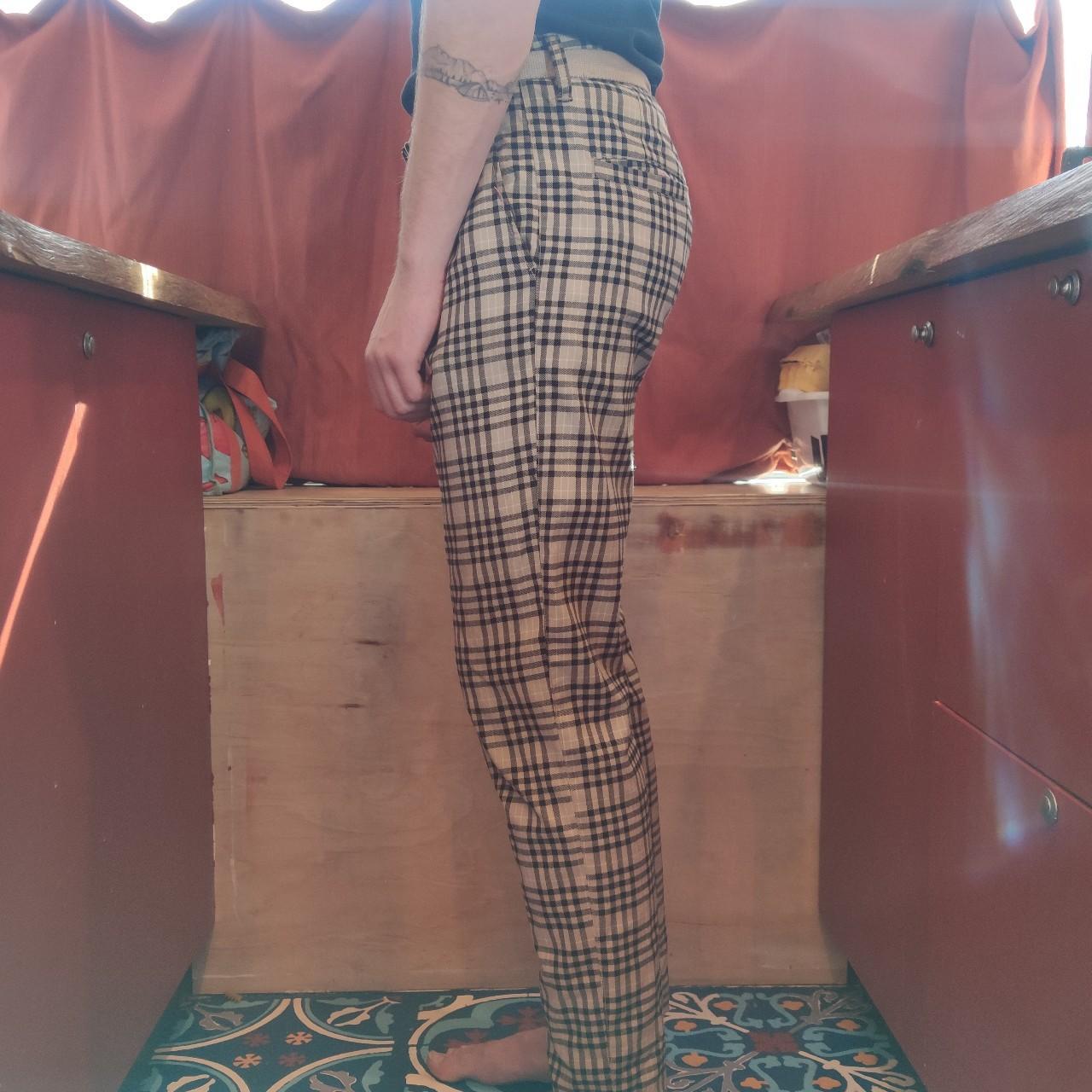 Tapered Slim Fit Check Pants. Grey base, black... - Depop