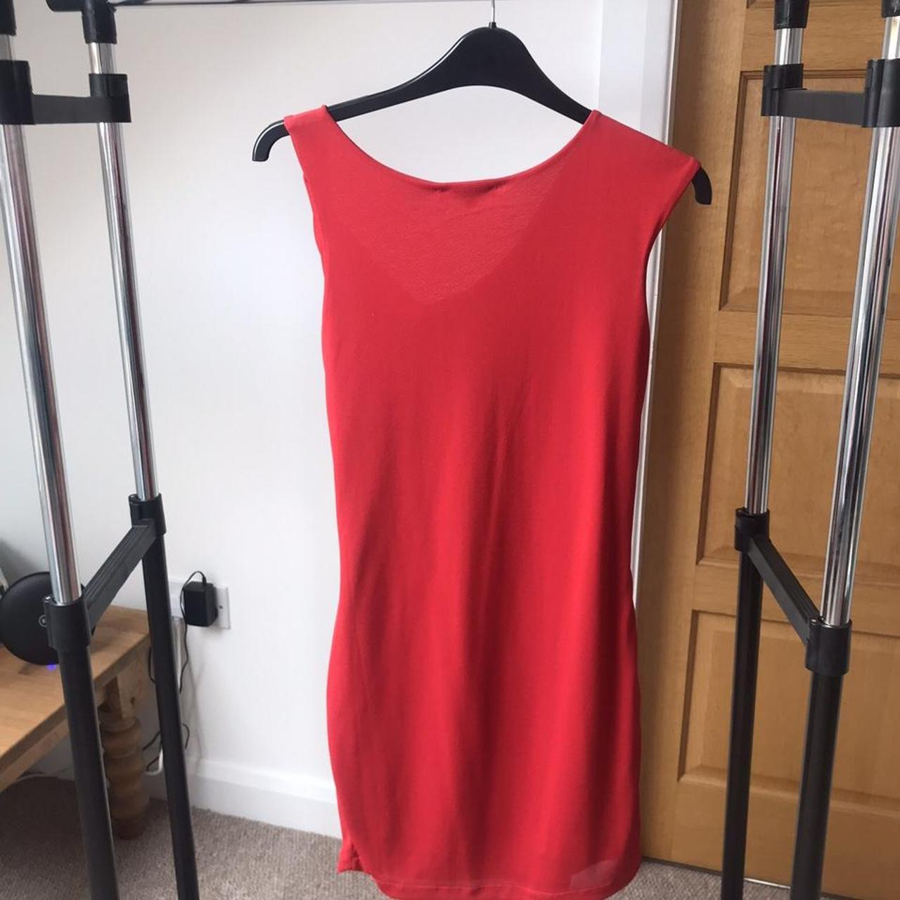 River Island. Red bodycon dress with ruched detail.... - Depop