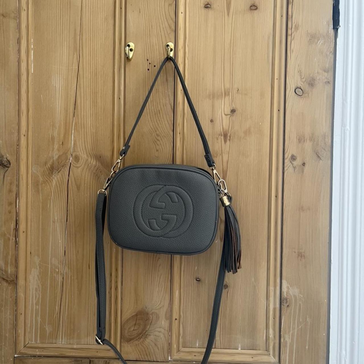 Grey cross body bag with adjustable straps and... - Depop