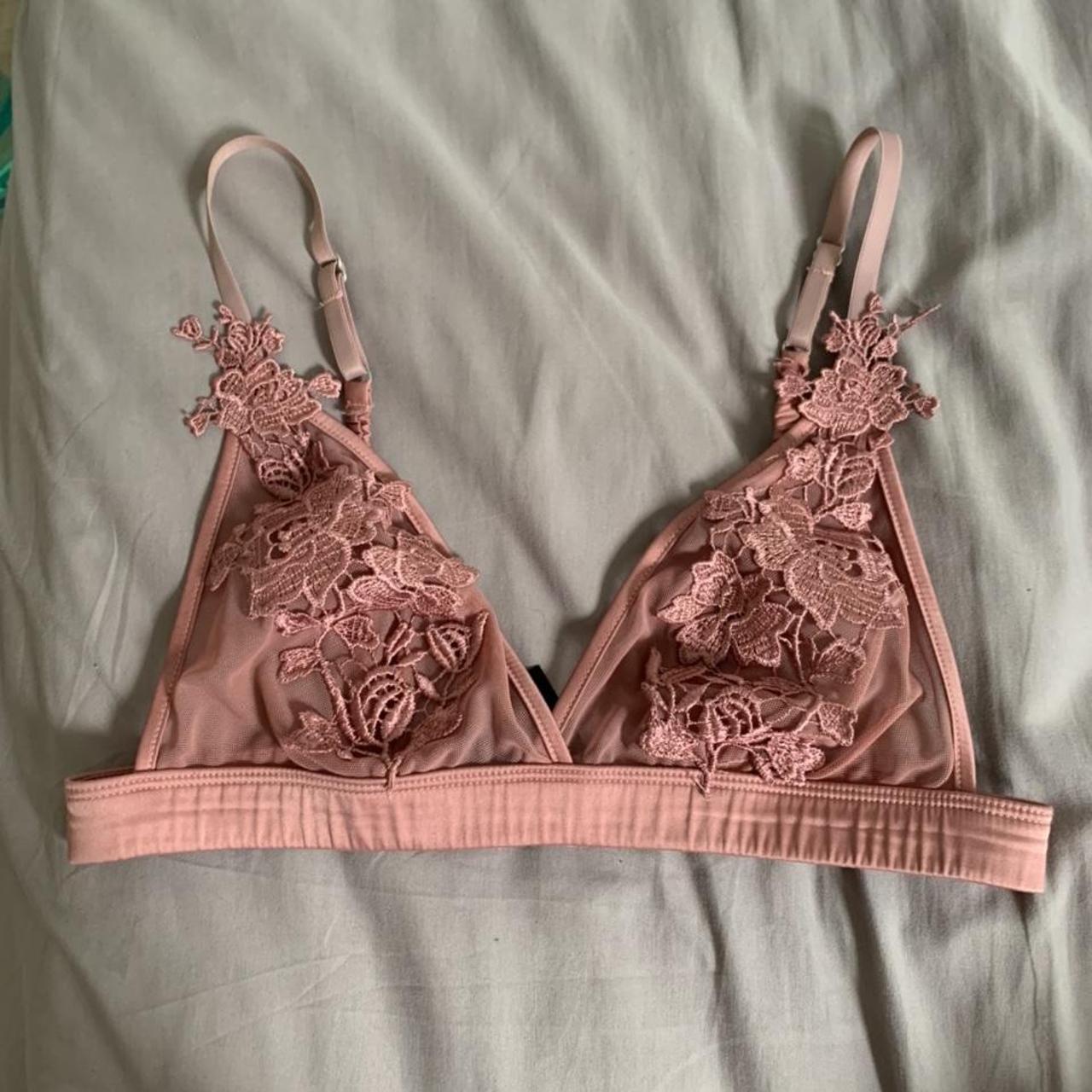 Primark applique mesh bralette - size L dusty nude... - Depop