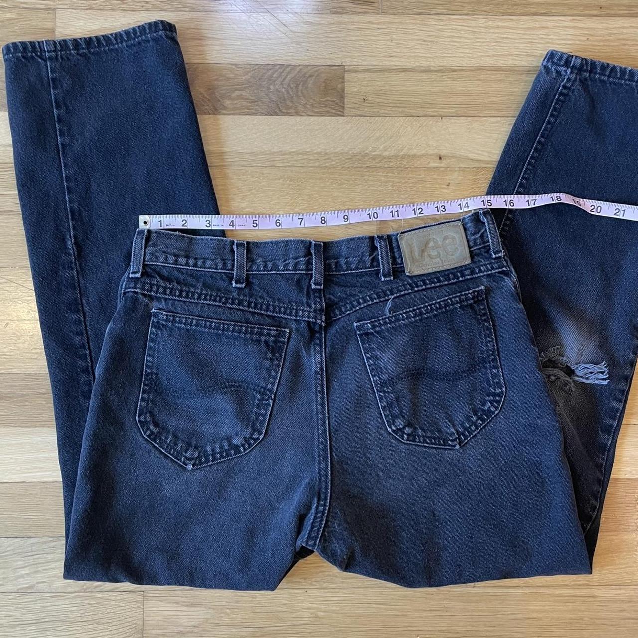 VINTAGE BLACK LEE DENIM MINORLY THRASHED TAGGED... - Depop