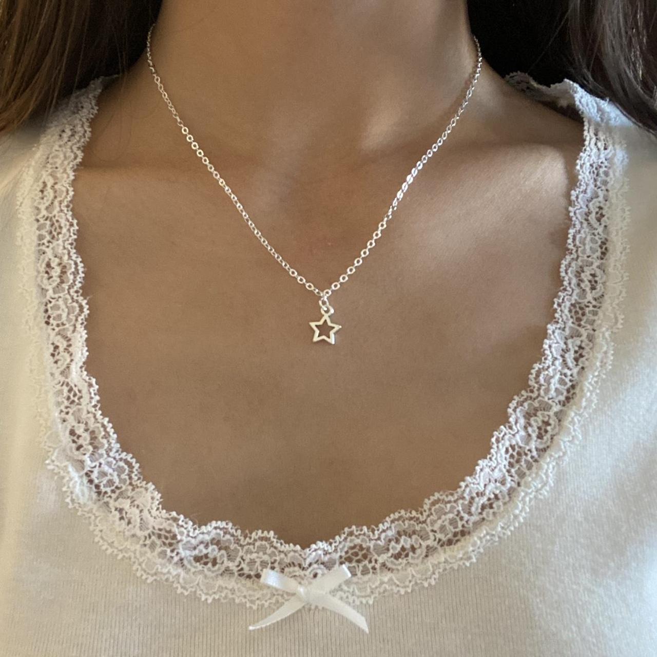 stargirl ☆ necklace handmade silver star chain... - Depop