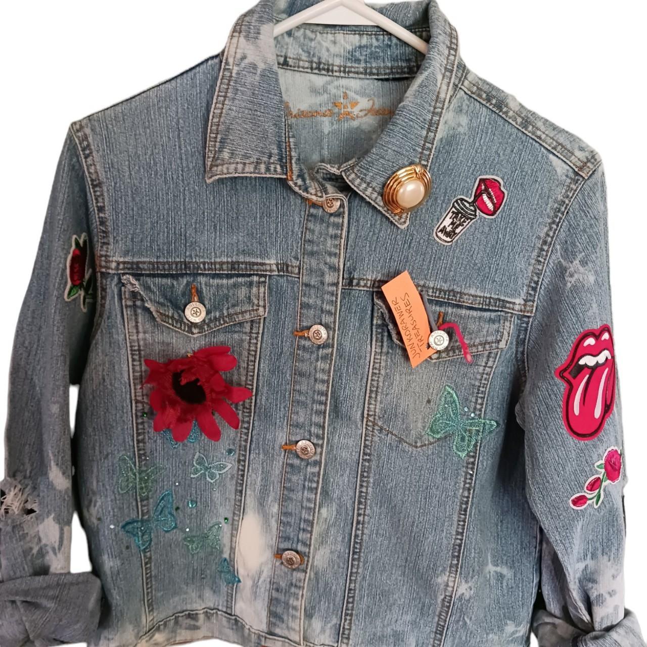 Super cute Upcycled jean jacket made by Junkdrawer... - Depop