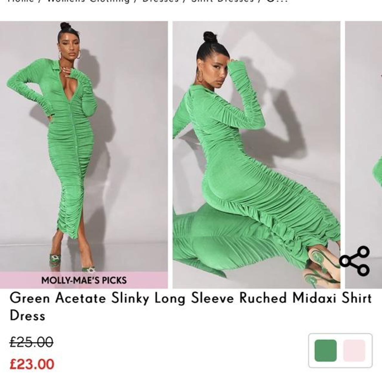 PLT green ruched midi dress, this is such amazing... - Depop