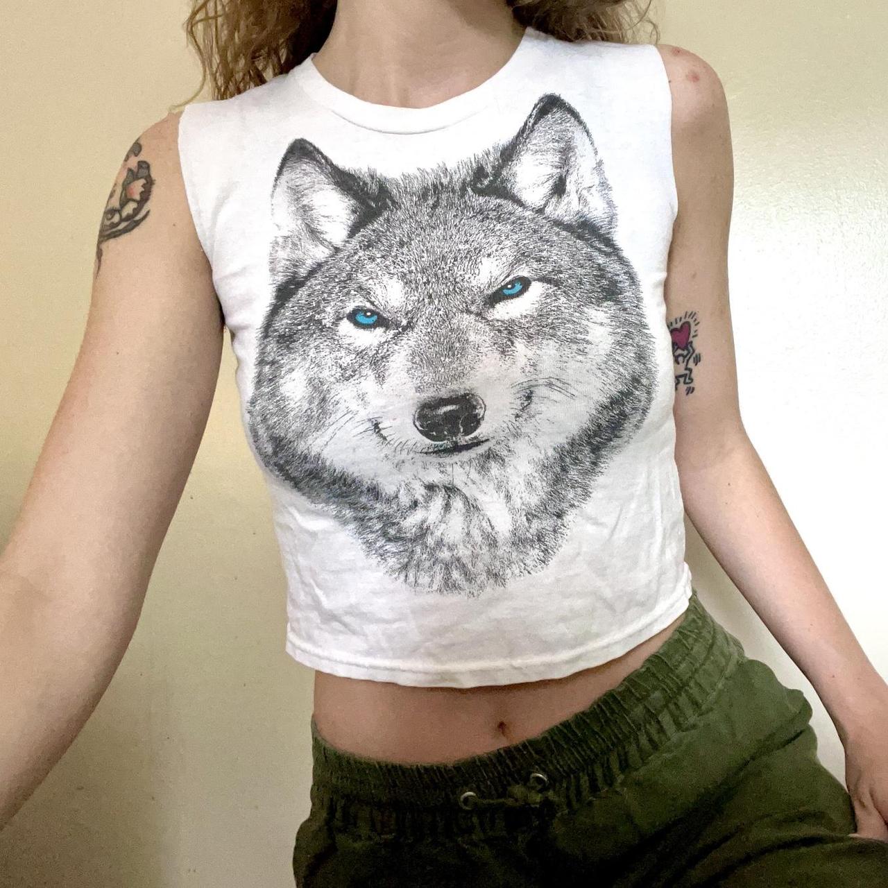 Wolf cut-off 🐺 FREE SHIPPING #wolftee #kidcore... - Depop