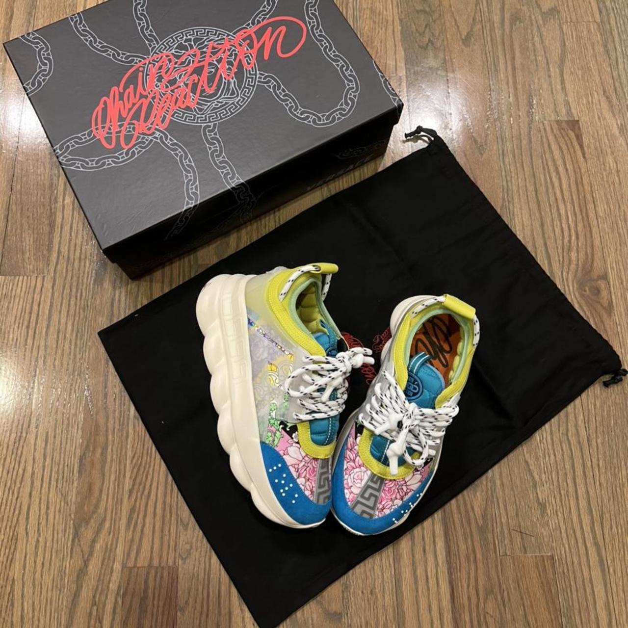 Versace chain reaction sneakers WORN 2x. Lime green,... - Depop