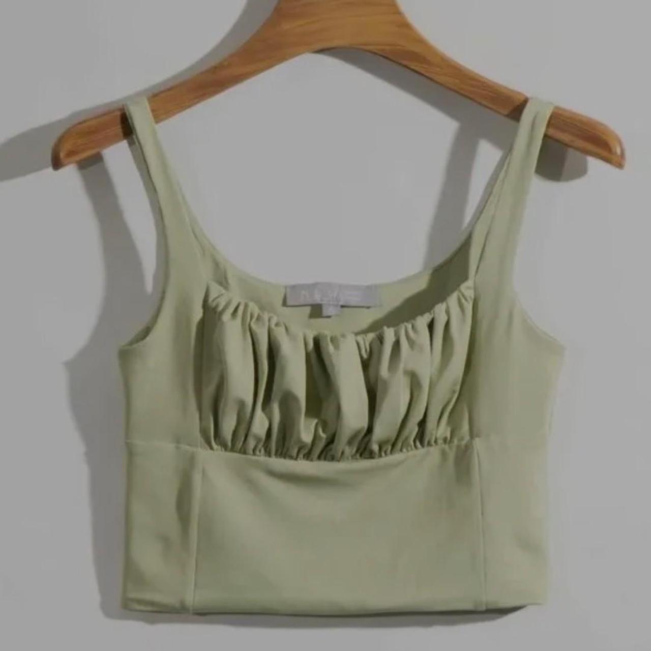 Sleeveless green ruched square neck top Small Never... - Depop
