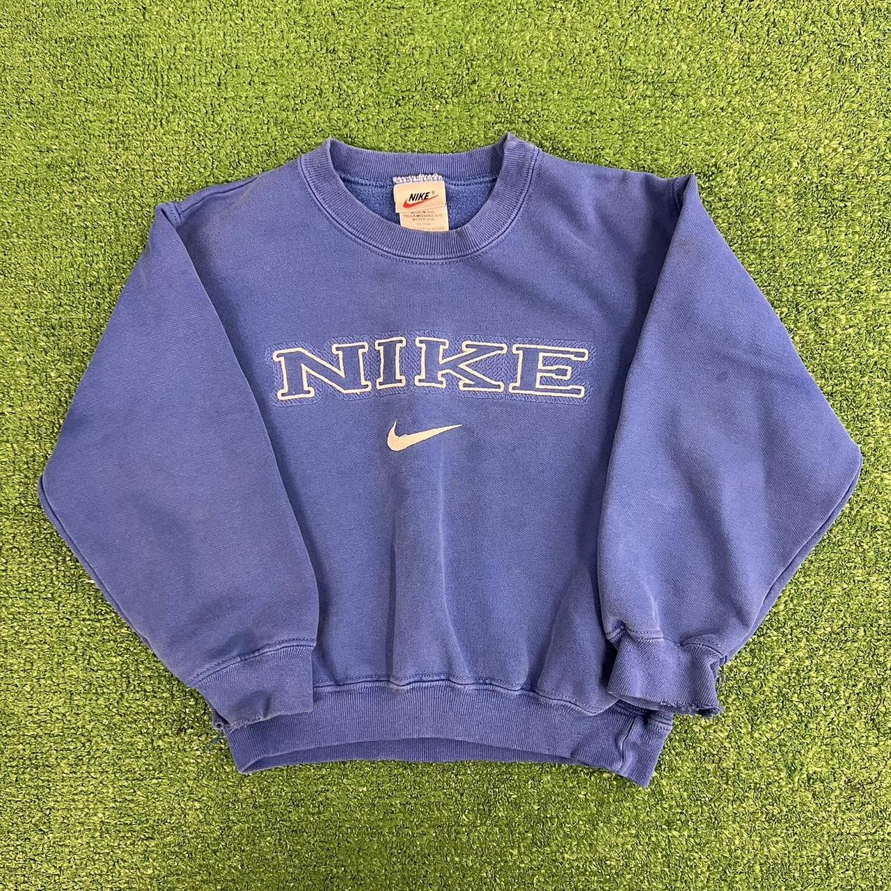 Vintage 90s Nike Center Swoosh Blue Pullover... - Depop
