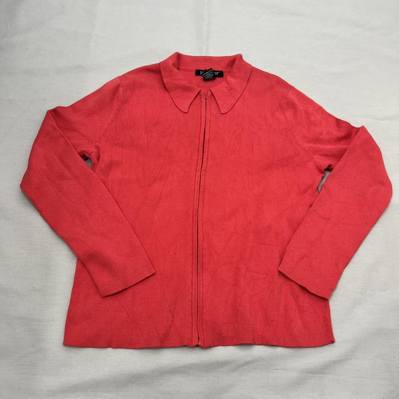 Hot Pink Zip up cardigan sweater w/ collar •... - Depop