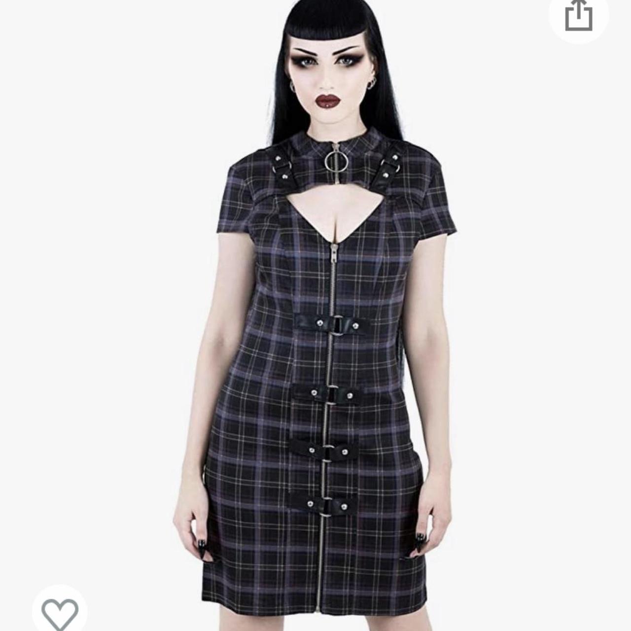 Killstar Casey Tartan Dress Zip Corset O Ring Buckle... - Depop