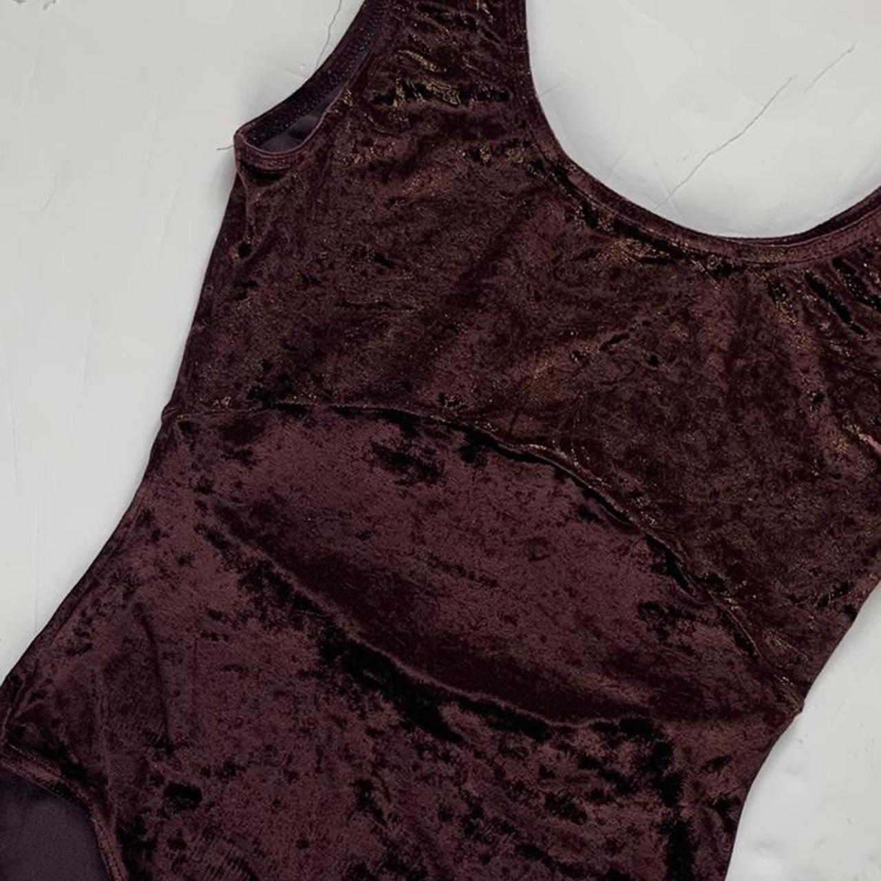 Vintage Crushed Velvet Body Suit Sleeveless dark... - Depop