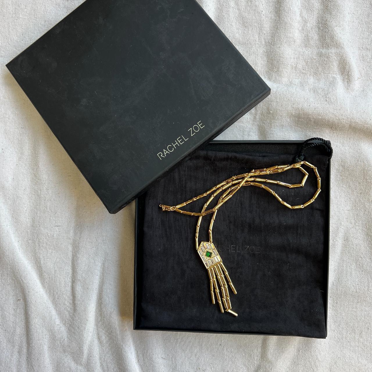 Rachel Zoe Art Deco Green and Clear Crystals... - Depop