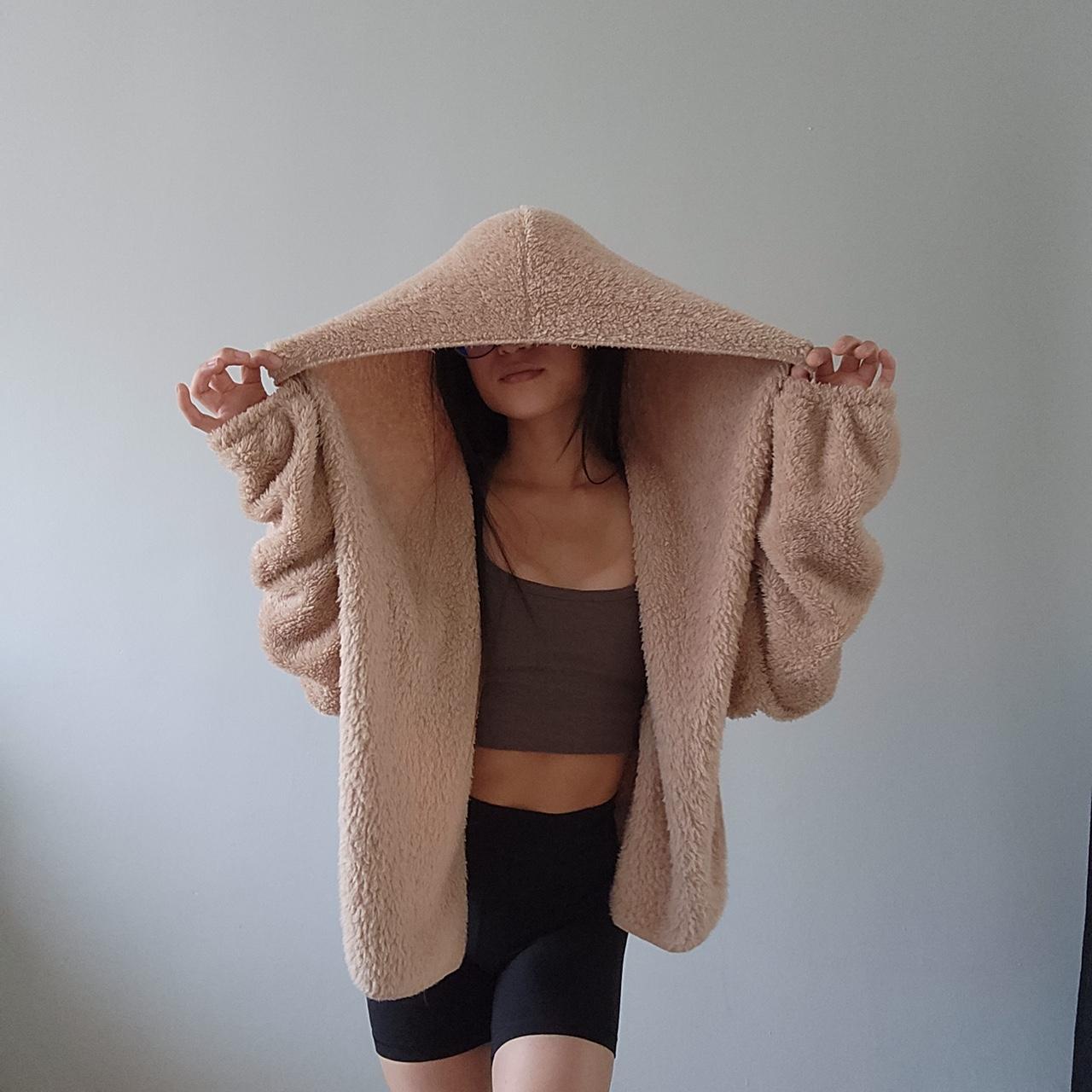 ⚪️⚪️⚪️ Tan fuzzy cover up with hoodie Small/med,... - Depop