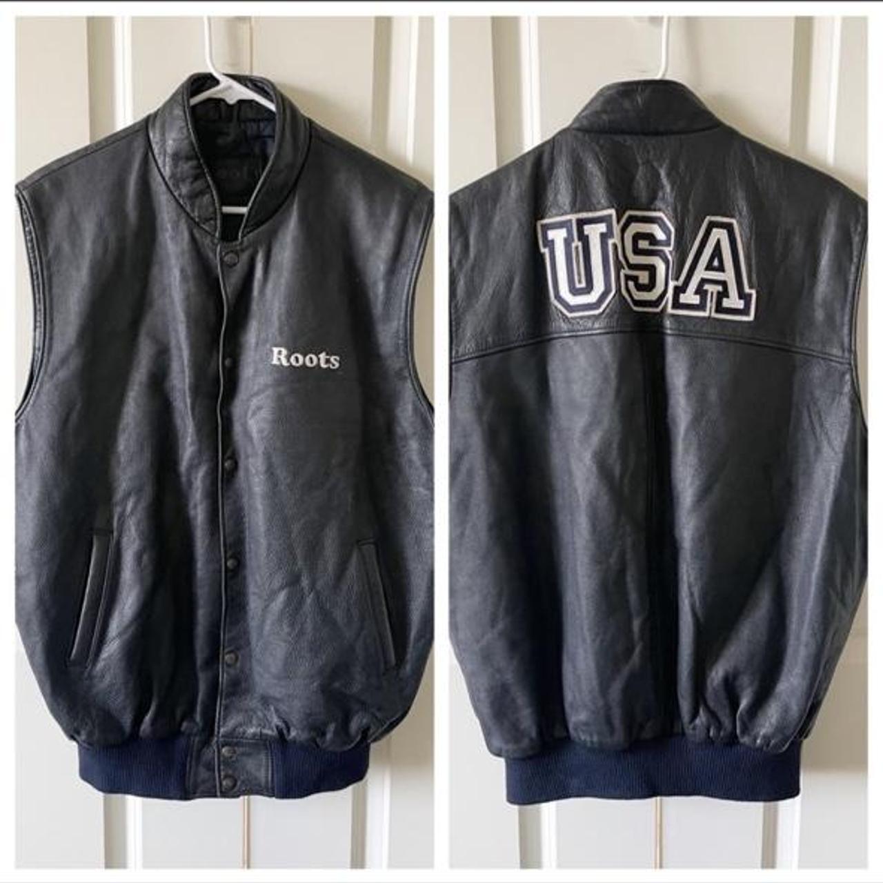 Roots Men's Navy and White Gilet | Depop