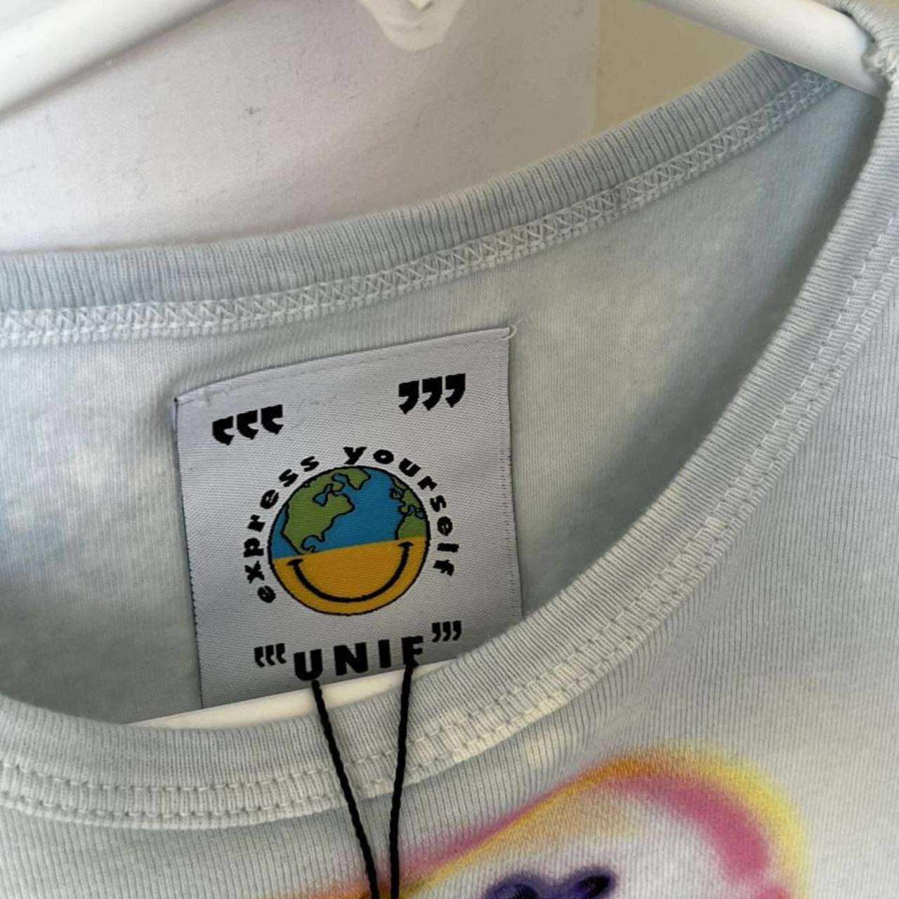 UNIF blue t-shirt with butterfly - Depop