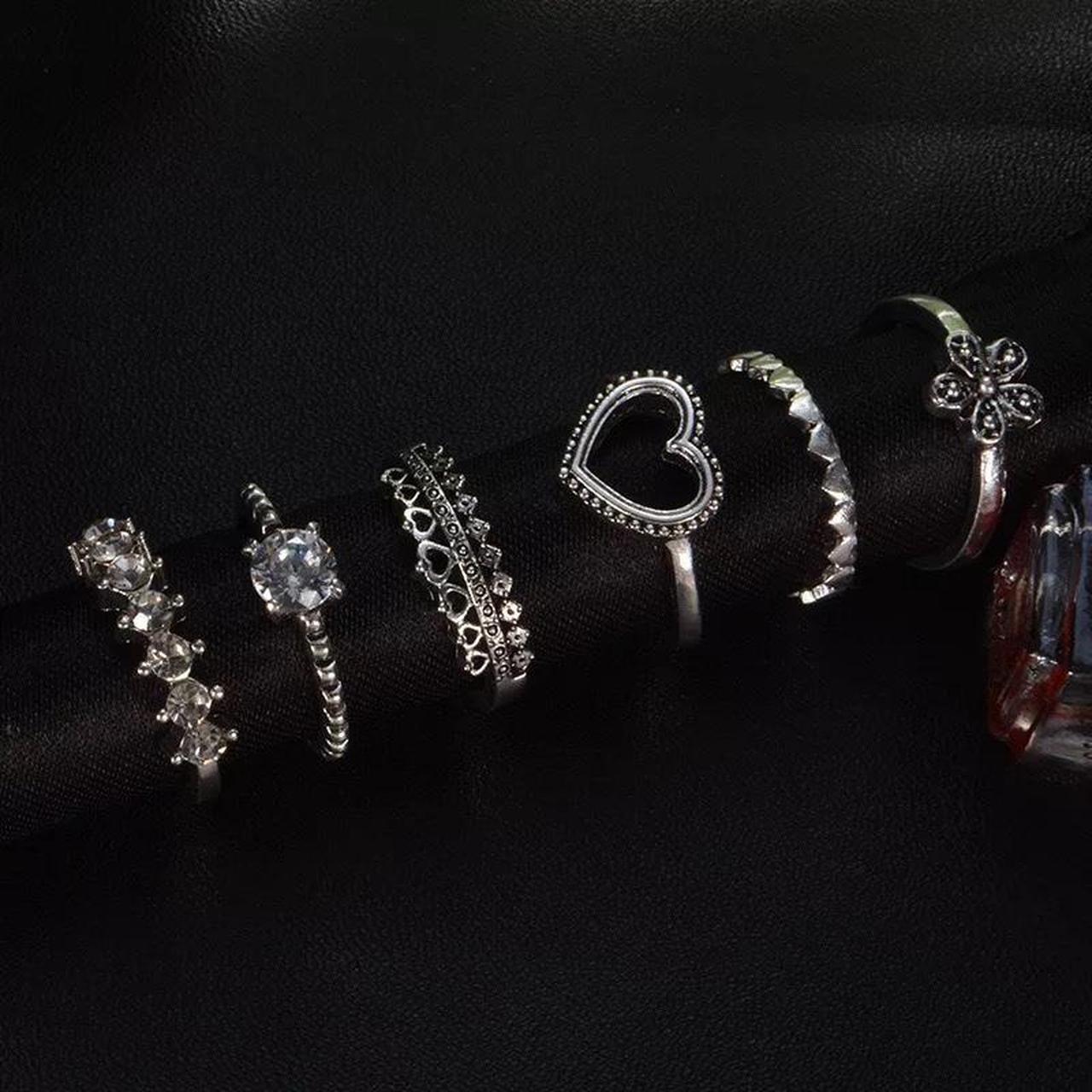 Love heart diamonds 5 piece ring set. Sizes are 6-8... - Depop