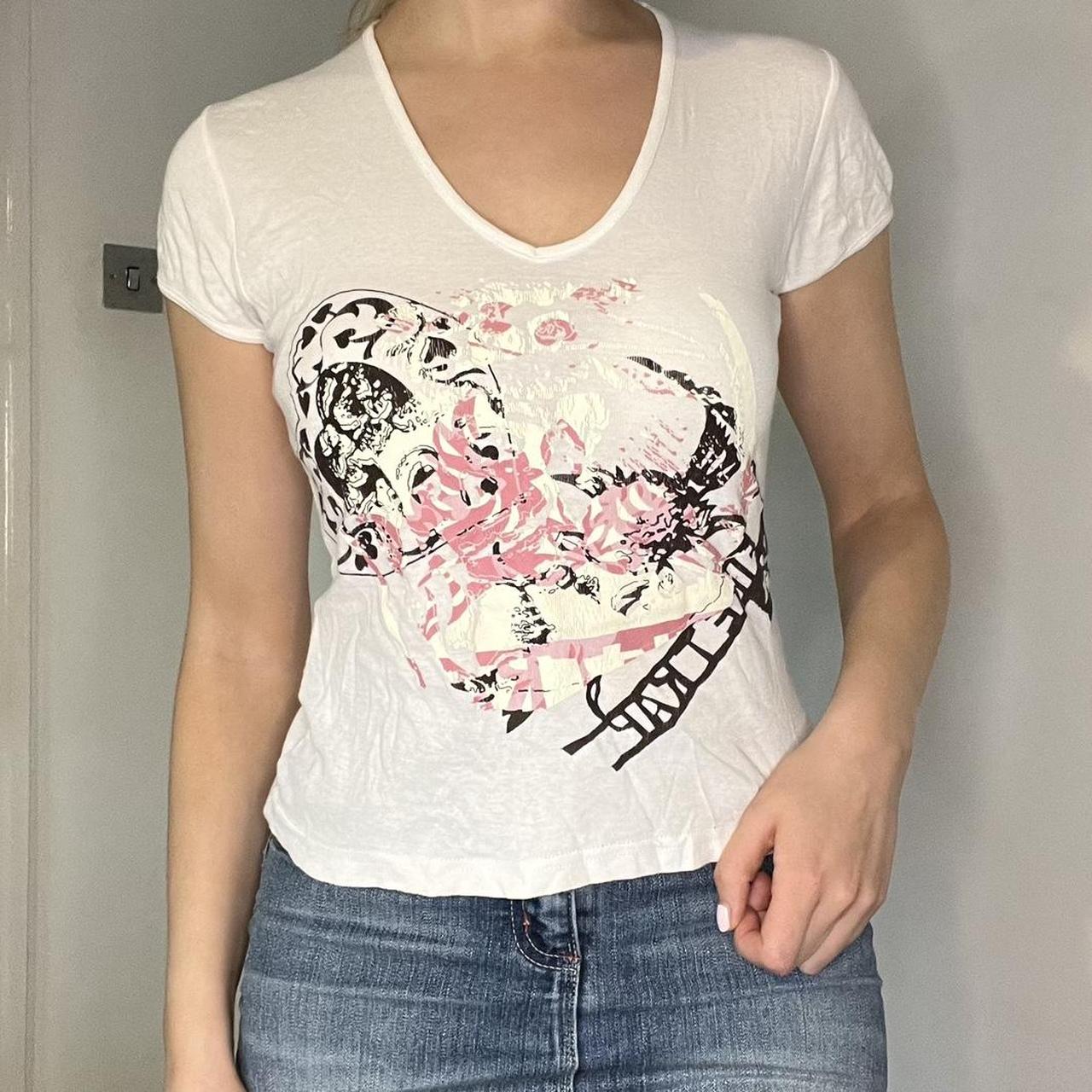 Firetrap Women's Pink and White Crop-top | Depop