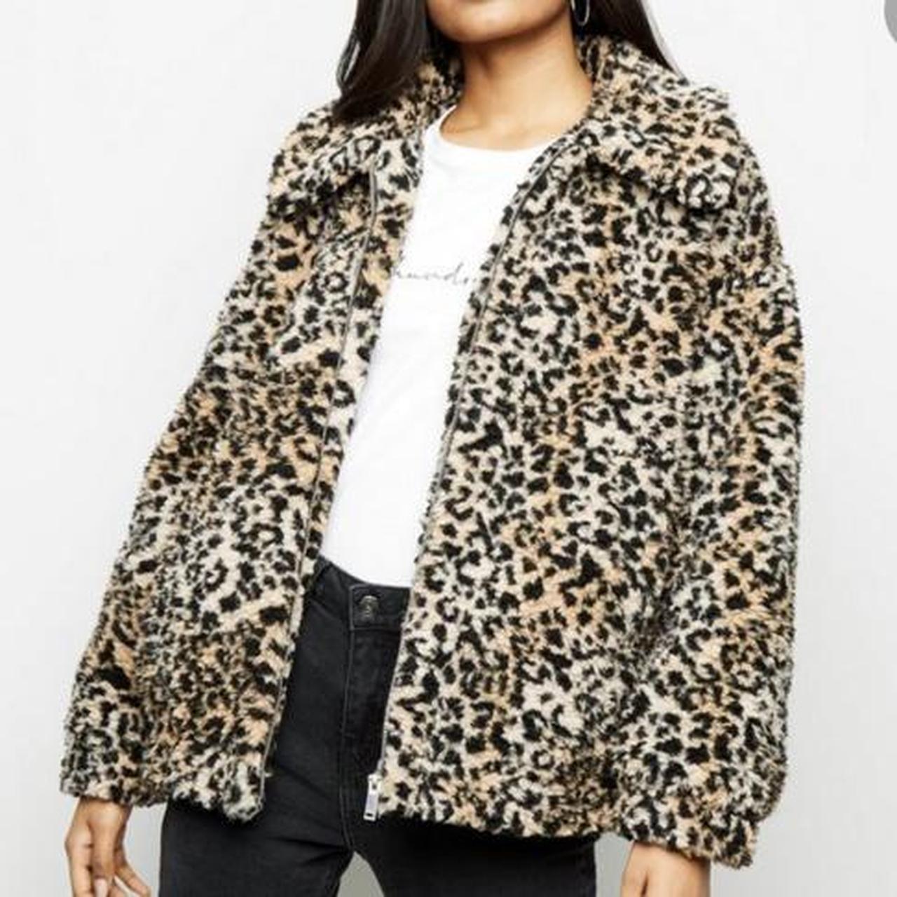 New Look Leopard Print Fluffy Bomber Jacket Not... - Depop