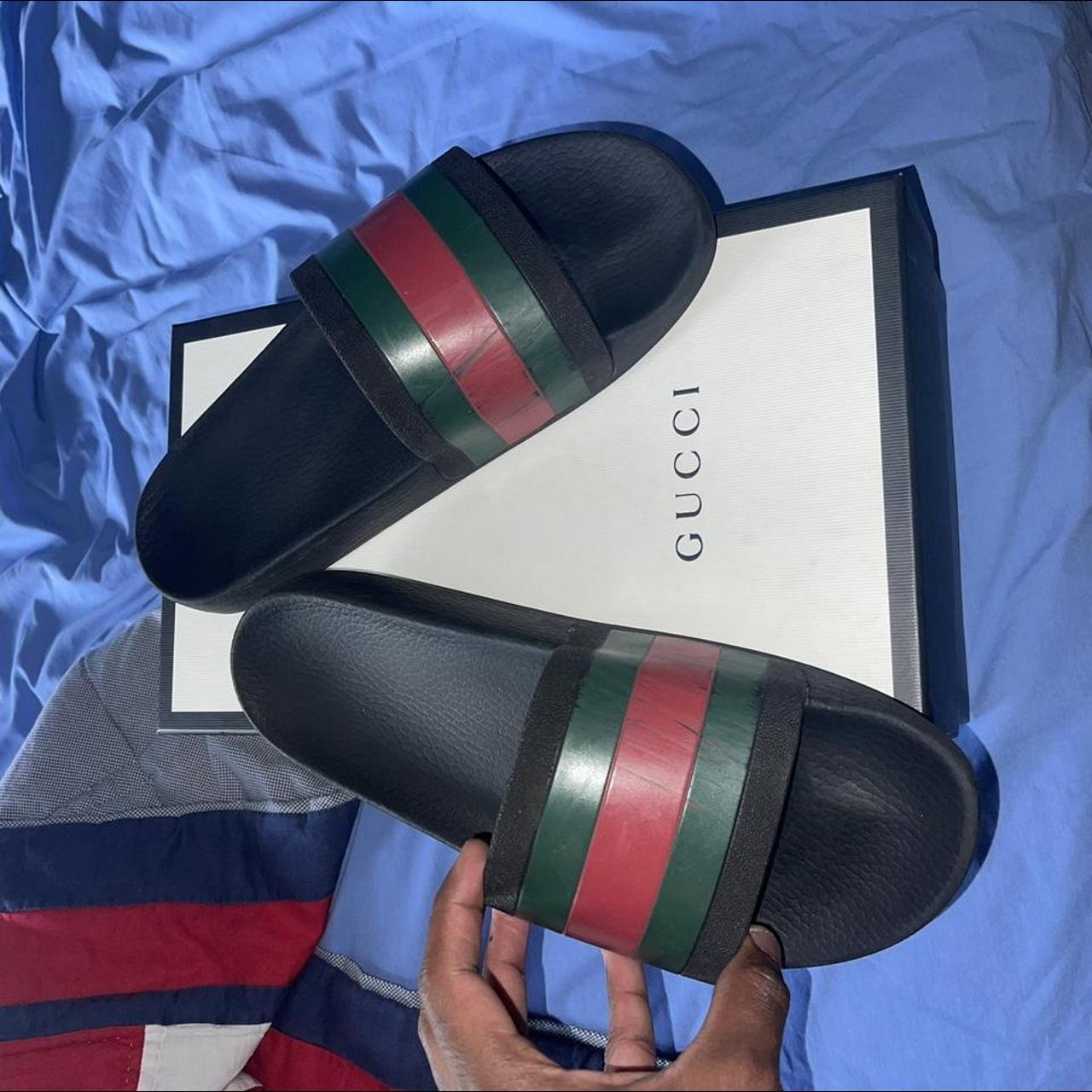 Gucci Men's Red and Black Slides | Depop
