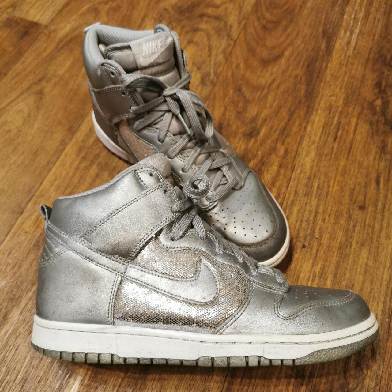 Nike Dunk high silver size UK 6 Silver glitter... - Depop