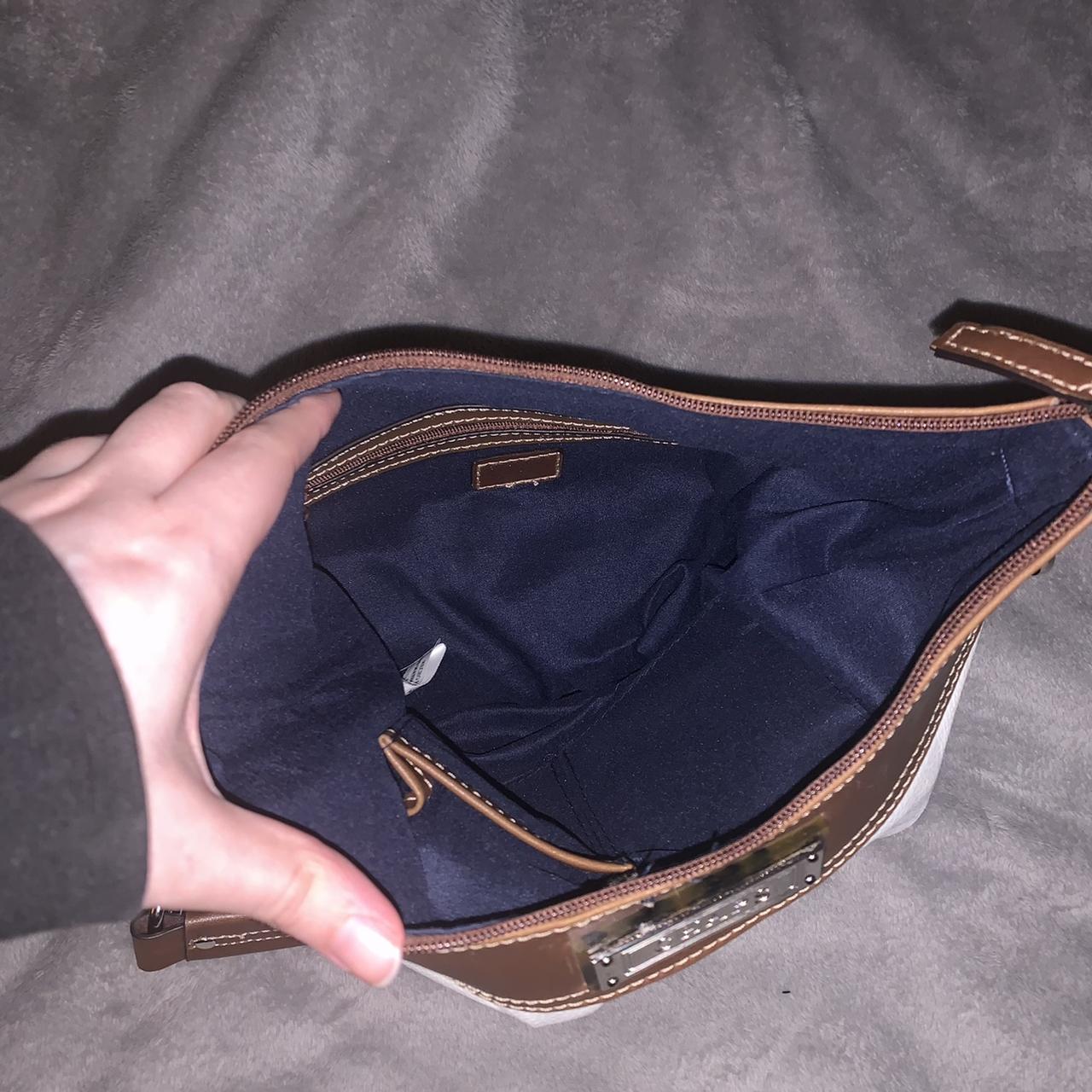 Chaps Brown & White Faux Leather Medium Sized Purse... - Depop