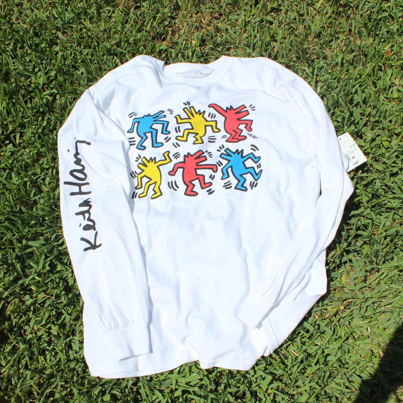 Keith Haring multi-colored figures on a long sleeve - Depop