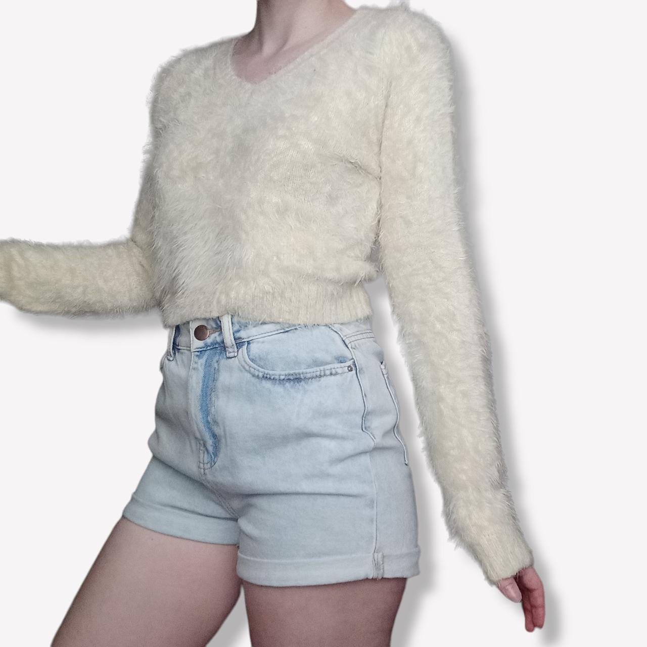 V-neck Cropped Fuzzy Pullover Sweater Brand:... - Depop