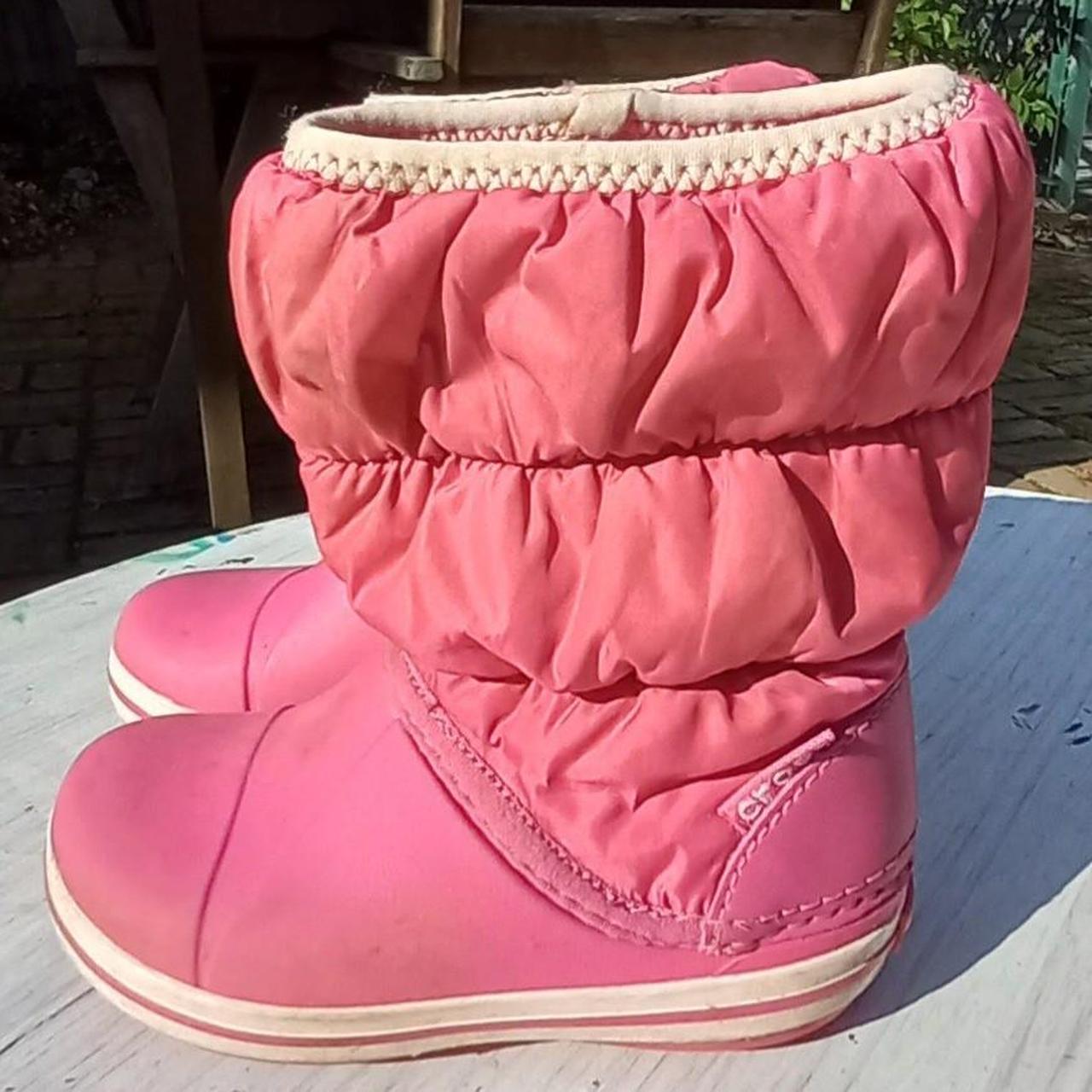 Size 8 kids crocs, pink snow boots. Excellent... - Depop