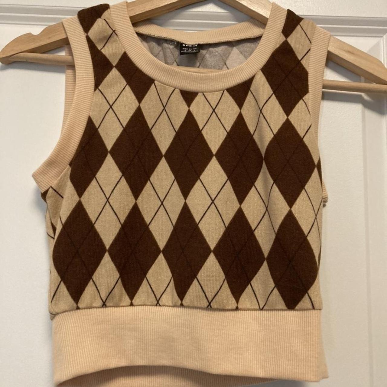 Shein in beige and brown cropped sweater vest. Very... - Depop
