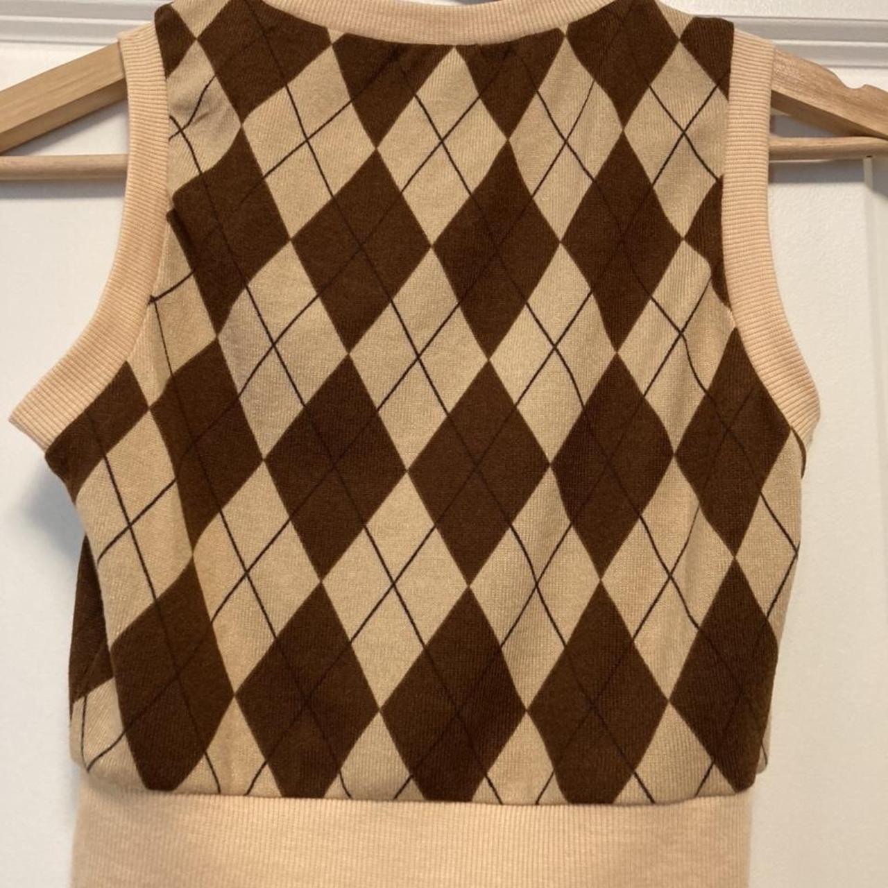 Shein in beige and brown cropped sweater vest. Very... - Depop