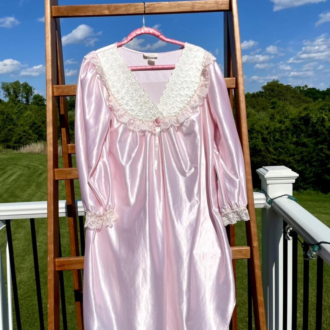 Absolutely stunning pink satin nightgown with lace... - Depop