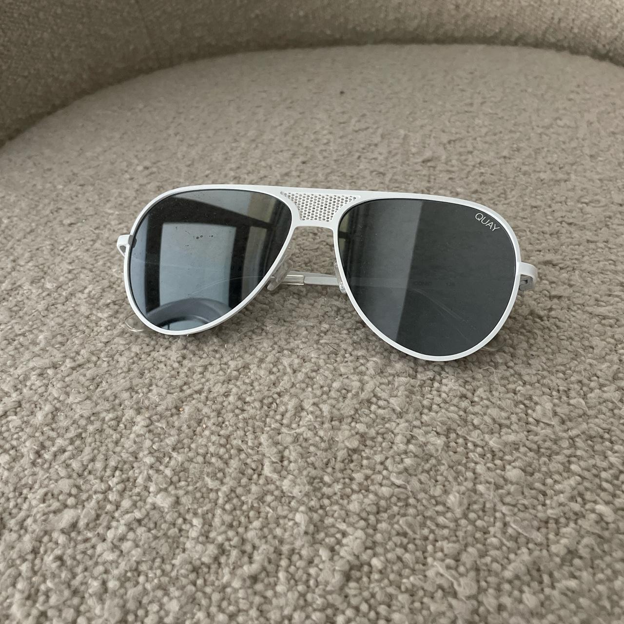 Quay “iconic” sunglasses White aviators with silver... - Depop