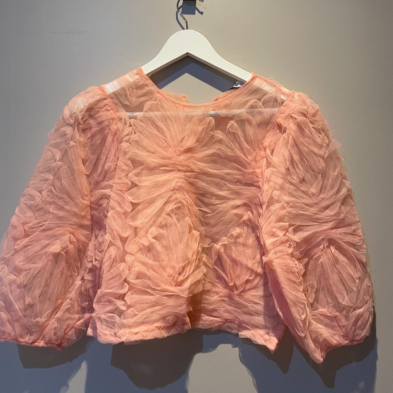 Peach / Pink sheer ruffled Zara top. Very pretty,... - Depop