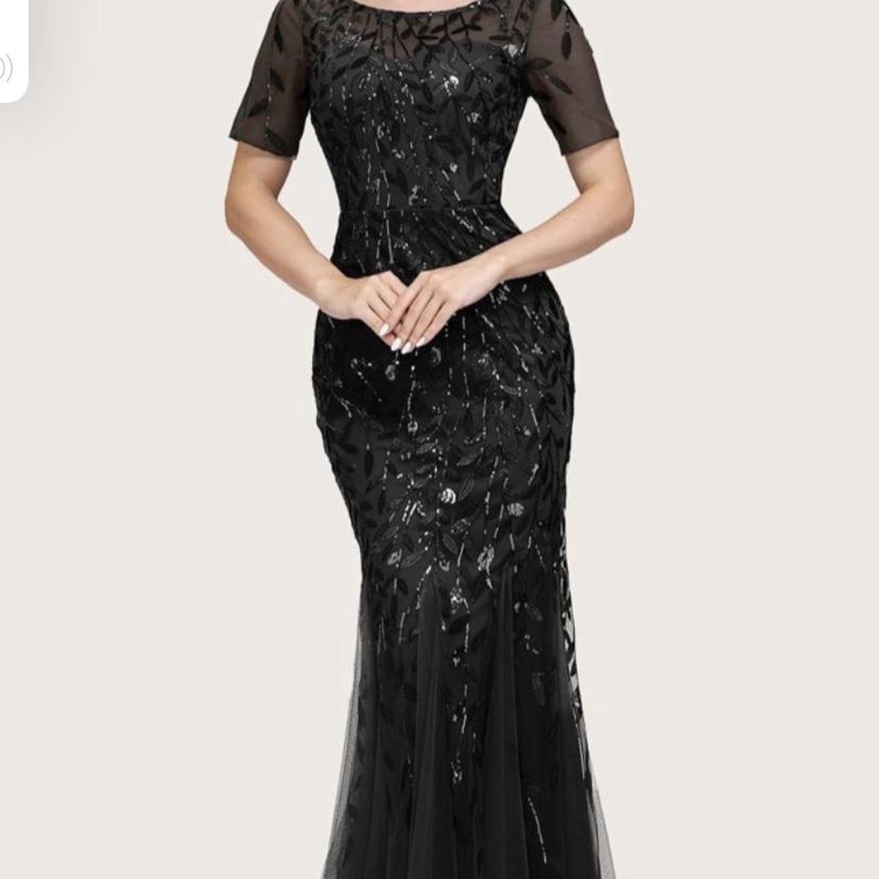 Ladies black full length sequin dress, size 12 to 14... - Depop