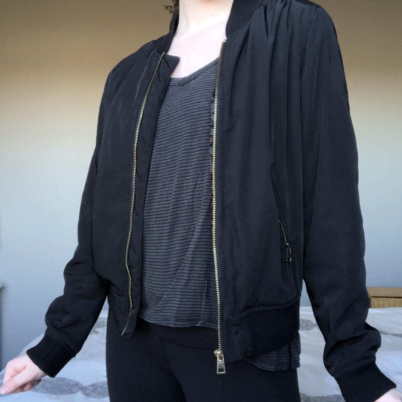 awesome black bomber jacket with pockets and gold... - Depop