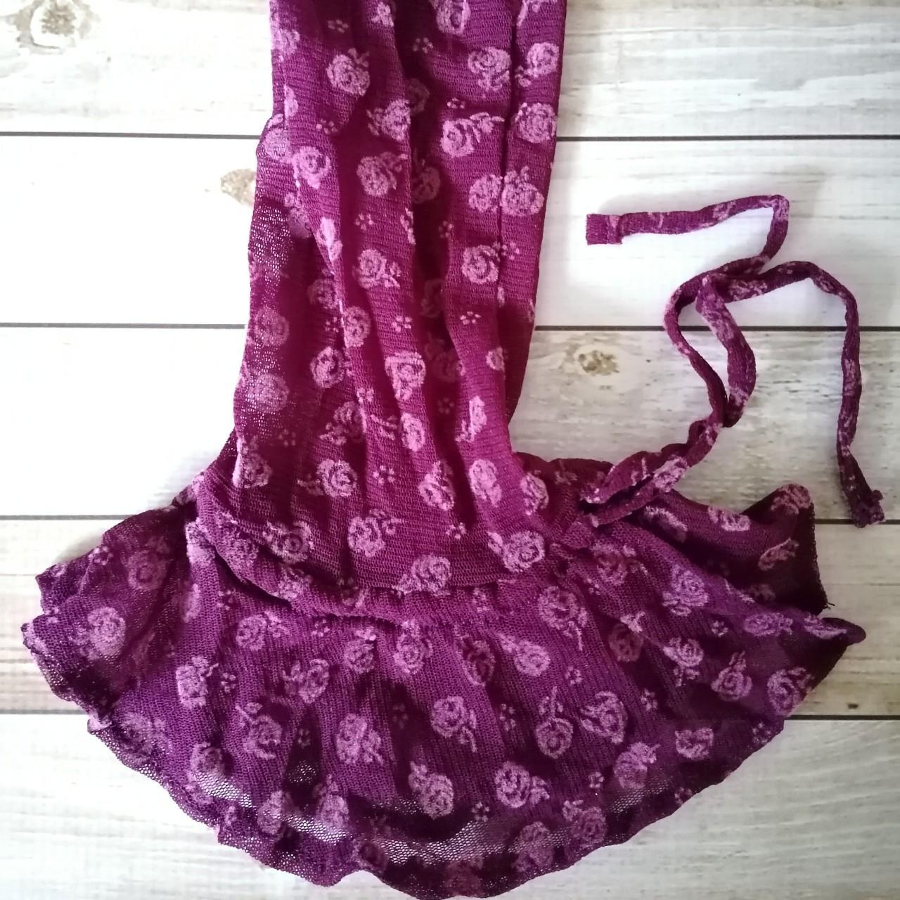 Y2k Sheer Purple Mesh Top with Pink Flocked Roses... - Depop