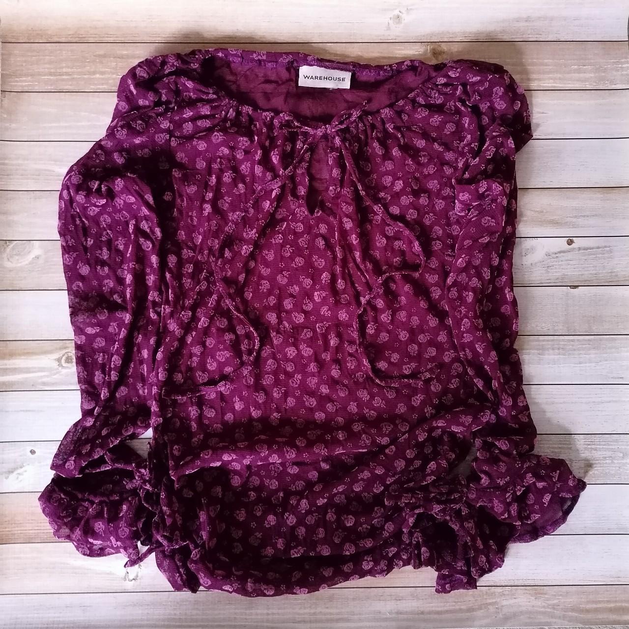 Y2k Sheer Purple Mesh Top with Pink Flocked Roses... - Depop