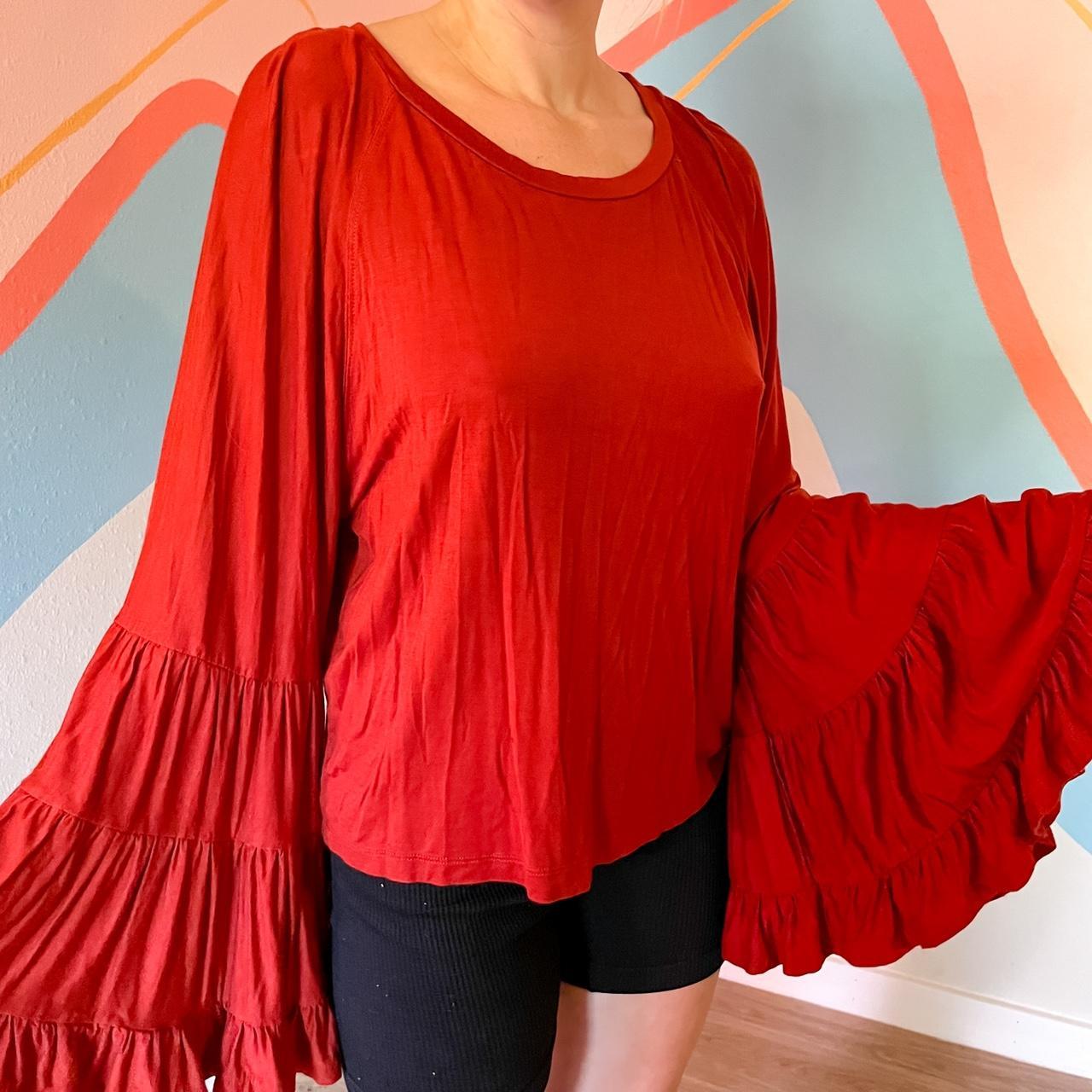 70s/80s flare sleeve top. Long draping sleeves that... - Depop