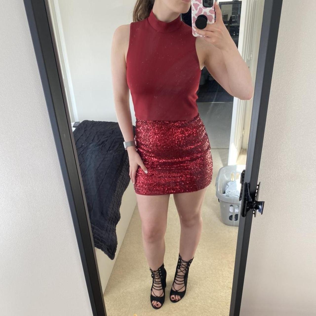 Red sequin mini dress - size 6, like new condition,... - Depop