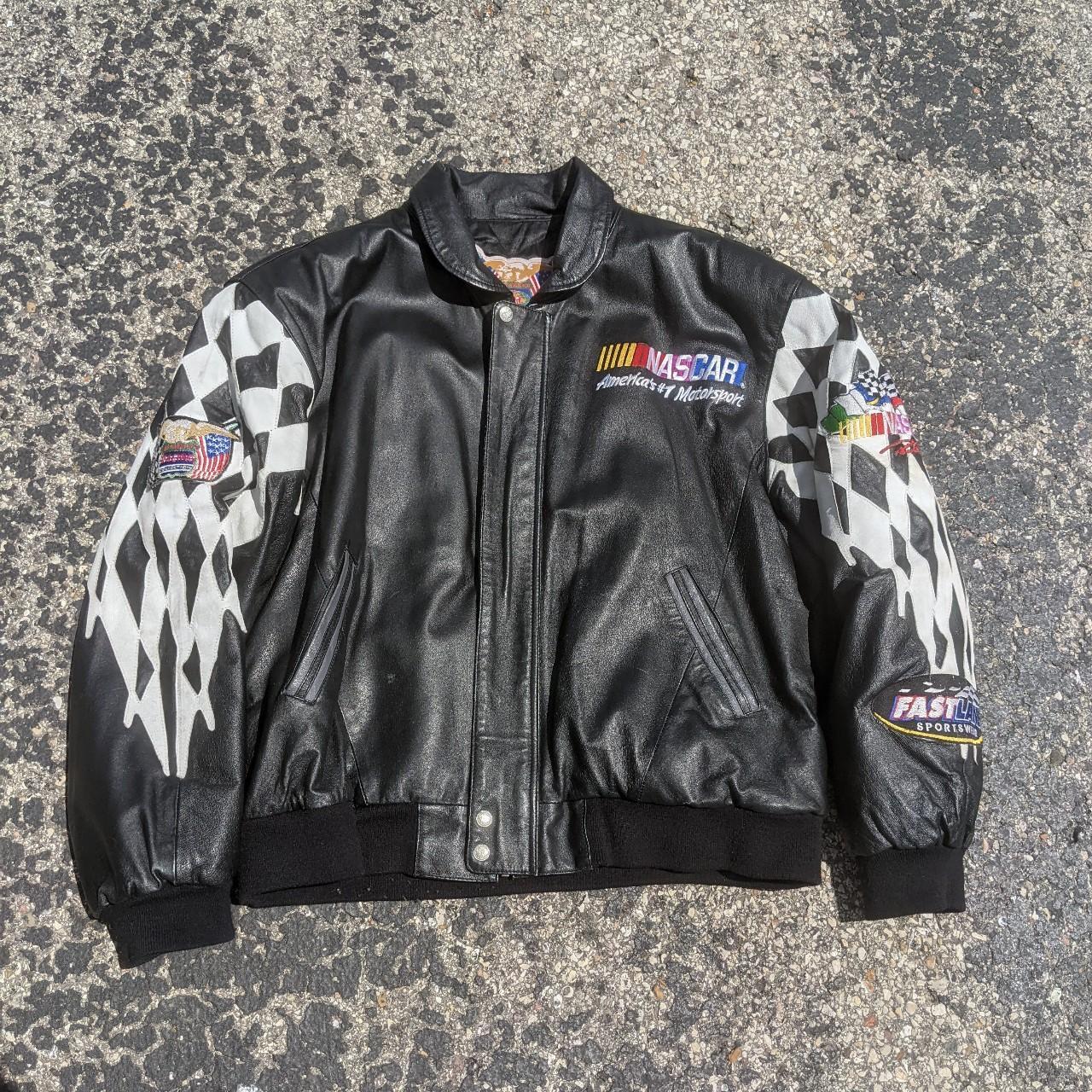 Vintage Nascar Racing "Jeff Hamilton" Leather Jacket... - Depop