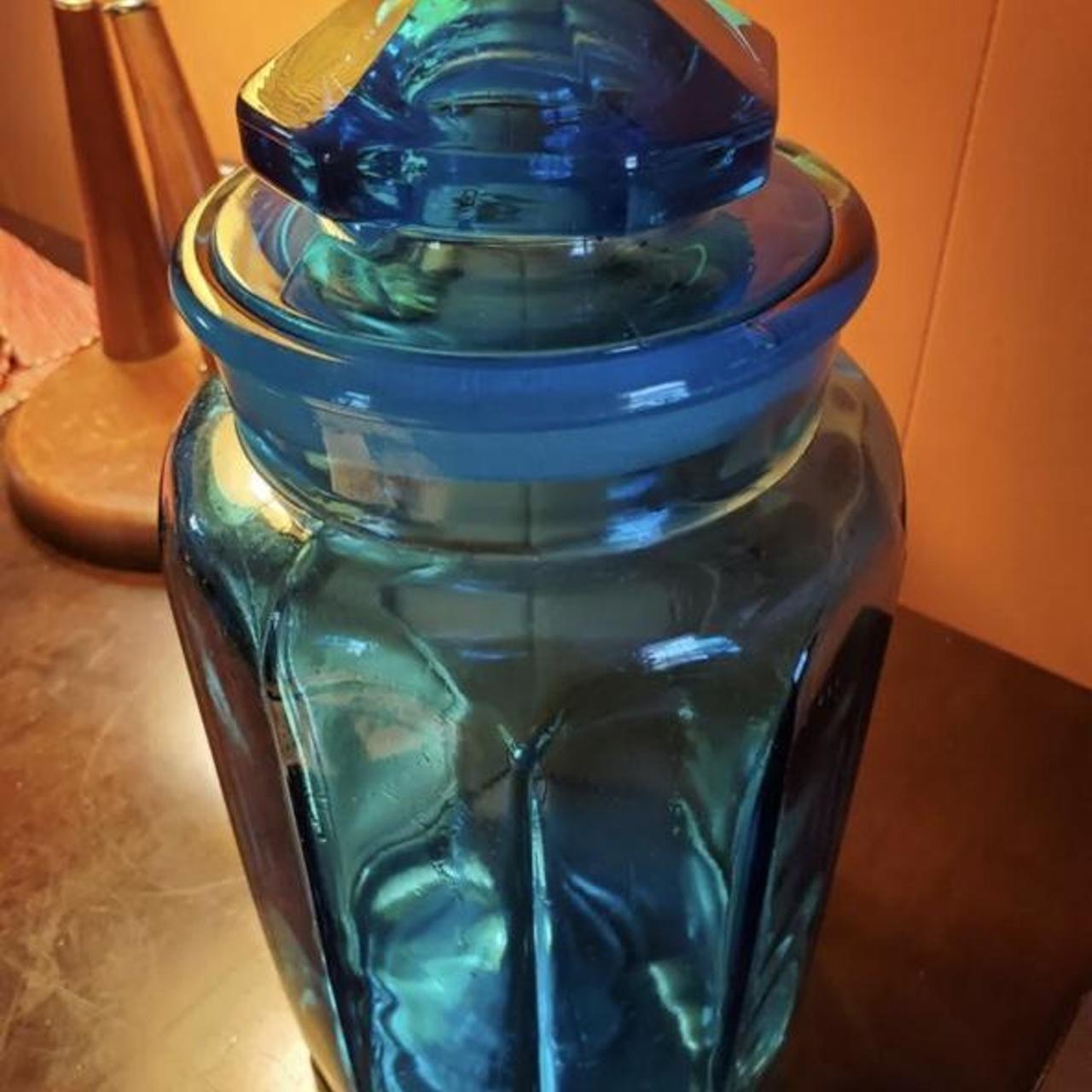 L.E. Smith turquoise paneled blue canister &... | Depop