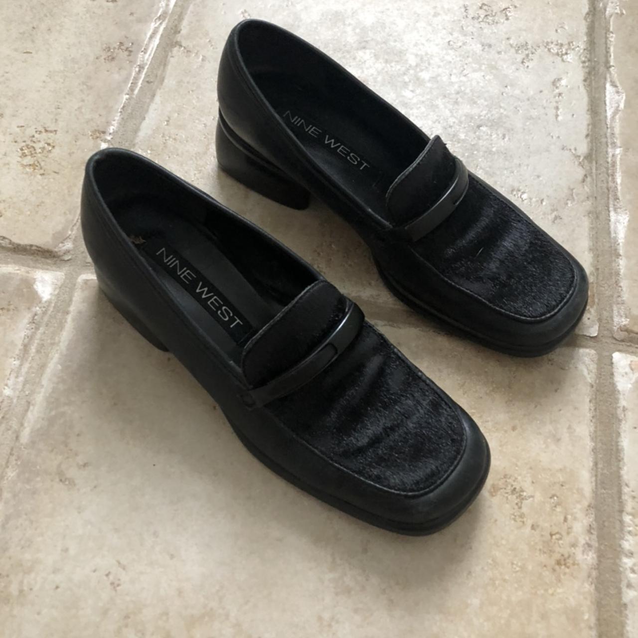Nine West fake calf skin loafers with matte black... - Depop