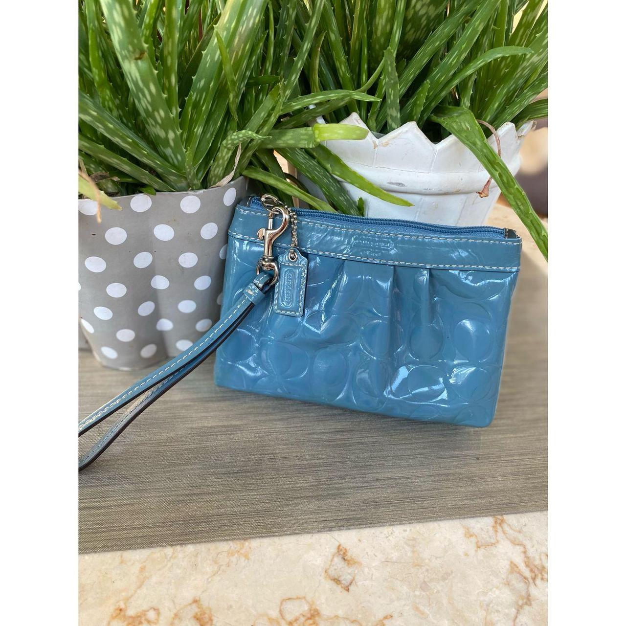 Coach summer blue wristlet - patent leather - Depop