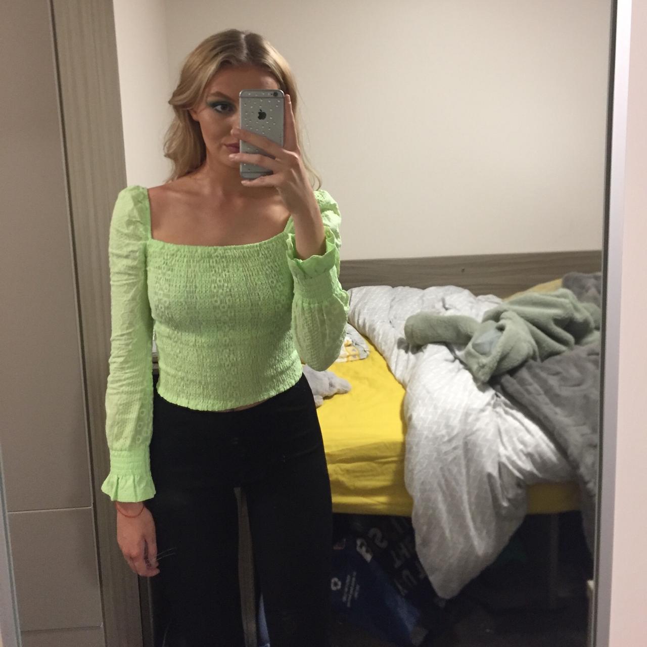 Selling stunning neon green missguided puff cap... - Depop